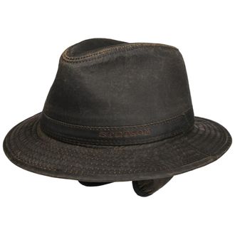 Stetson Berico Traveller Hut Herren M&auml;nnerhut Baumwollfutter Einfarbiger Stoffhut Used-Look Integrierte Ohrenklappen Herbst Winter braun XXL (62-63 cm)