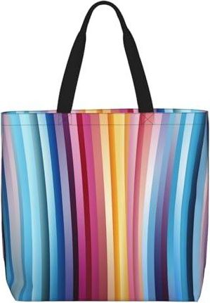 Generic Rayures Rainbow Sac Fourre-Tout L&eacute;ger Tote Bag D&eacute;contract&eacute; Sac A Main Femmes Pour Gym Plage Quotidienne