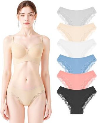 Power Flower Culottes br&eacute;siliennes en Dentelle pour Femme - Coton Doux et Coupe &eacute;chancr&eacute;e - sous-v&ecirc;tements Confortables et flatteurs (6507-Combo4, S-M)