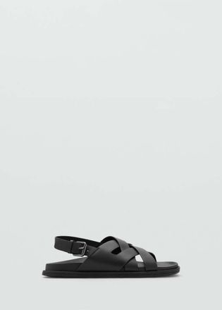 Mango Sandales cuir lani&egrave;res crois&eacute;es noir - Homme - 41 - MANGO MAN