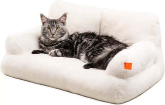 Generic Flauschiges Pl&uuml;sch-Katzensofa, abnehmbar und maschinenwaschbar, Katzenbett, niedliches Katzensofa mit Rutschfester Unterseite f&uuml;r den Innenbereich(Whi