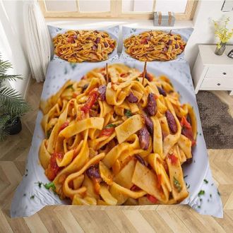 Generic Bettw&auml;sche 140x200 cm Nudelmuster 3 Teilig Bettbezug 140 x 200 Essensmuster Bettw&auml;sche-Sets 3D Weiche Mikrofaser Bettbezug Set mit Rei&szlig;verschluss + 2 