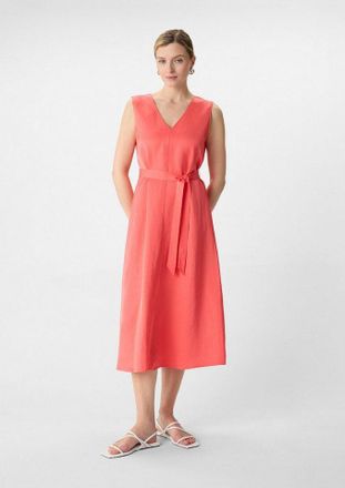 Comma Midikleid Kleid Satiniertes Leinenmix-Kleid in Midil&auml;nge