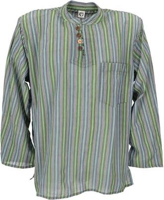 Guru Shop Chemise de p&ecirc;cheur N&eacute;pal - Chemise hippie ray&eacute;e Goa Hippie - Chemise de yoga - Gris/noir - Homme, vert, XXL
