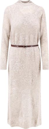 Brunello Cucinelli Robe pull &agrave; col roul&eacute; c&ocirc;tel&eacute; - Femme - Robes - Beige - Taille: 38 FR