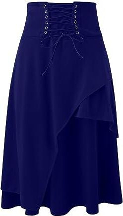 Generic Jupe midi évasée en satin taille haute pour femme - Taille haute - Taille élastique dissimulée - Coupe trapèze, bleu, XXL