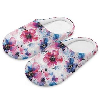 Coloranimal Pantoufles dint&eacute;rieur pelucheuses &agrave; bout ferm&eacute; pour femme - L&eacute;g&egrave;res et confortables, Fleur aquarelle., 38.5/39.5 EU