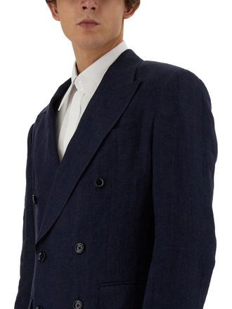 Dolce & Gabbana Double-Breasted Linen Jacket - Blue