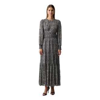 Michael Kors Maxi-Kleid aus Georgette mit Print und Smock-Bund - - Dresses - Damen - Schwarzk - S