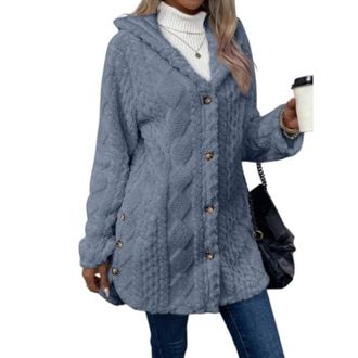 Generic Cardigan &agrave; Capuche Jacquard Manteau Femme Automne Hiver Chaud Mode Jacquard Cardigan &agrave; Capuche Manches Longues Manteau, bleu, XXL