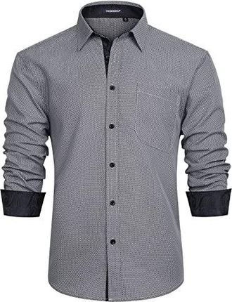Hisdern Chemise Grise Homme Manches Longues Regular Fit Chemises Hommes Habillées de Marque Business Casual Chemise avec Poche Repassage Facile,Gris et Noir,X