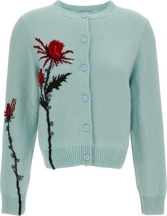Barrie Femme, Pulls, Bleu, Taille: 42 FR Gilet en cachemire &agrave; motif chardon