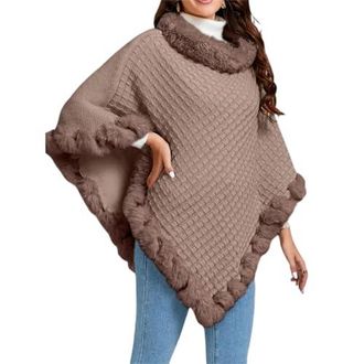 Generic Châle en fausse fourrure pour femme - Chaud - Hiver - Doux - Tricot - Élégant - Style cape, kaki, Taille unique