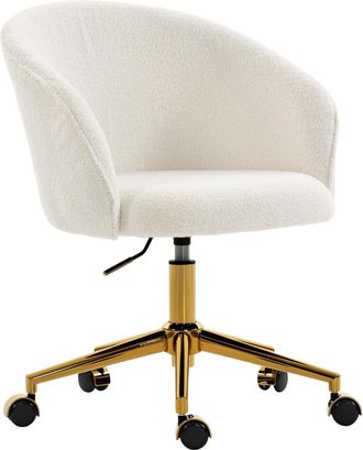 HOMCOM Ergonomischer B&uuml;rostuhl Teddy Fleece, Drehsessel, Frisierstuhl mit verstellbarer H&ouml;he, breite Sitzfl&auml;che und vergoldetes Stahlgestell, f&uuml;r B&uuml;ro, Wohnz