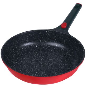 STONELINE SMART Bratpfanne 28 cm, Gro&szlig;e Pfanne Aluguss, Abnehmbarem Griff, Pfanne Induktion, Alle Herdarten, Antihaftbeschichtet mit echten Steinpartikeln, Rot