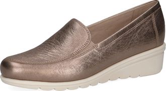 Caprice Damen Slipper aus Leder mit Keilabsatz, Beige (Taupe Metallic), 40 EU