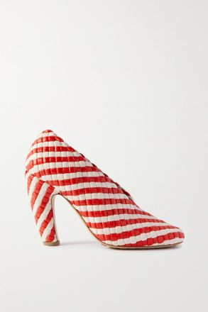 Bottega Veneta Escarpins En Cuir Intrecciato À Rayures Canalazzo - Blanc