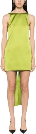 Self Portrait Robe chasuble en satin et pantalon assorti - Femme - Robes - Vert - Taille: 36 FR