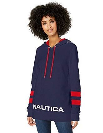 Nautica Womens Classic Supersoft 100% Cotton Pullover Hoodie, Navy Seas, Large