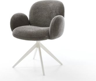 DELIFE Drehstuhl Nube-Flex mit Armlehnen Boucl&eacute; Soft Schlamm Kreuzgestell breit Wei&szlig; 360&deg; drehbar Wippfunktion Taschenfederkern, Esszimmerst&uuml;hle