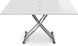 Menzzo Carrera XL Couchtisch, klappbar, Holz/Edelstahl, 75/120 x 150/120 x 39/76,3 cm wei&szlig;