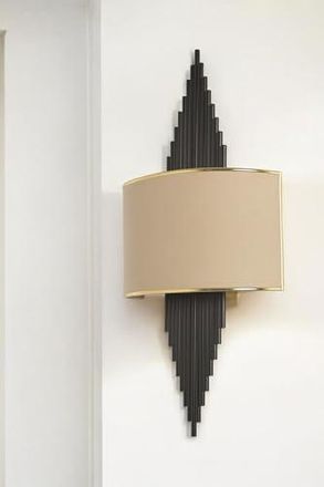 Opviq Stylish Wall Lamp with Metal Body & Fabric Cap, 65 cm Height, Black & Beige | 1 x 3.15W LED, Battery Operated, IP20 | Perfect for Modern Decor