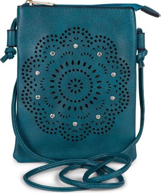 styleBREAKER Umh&auml;ngetasche Mini Umh&auml;ngetasche Blumen Cutout und Strass