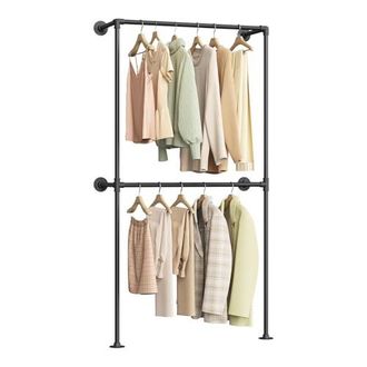 Woltu Porte-Manteau Mural Industriel, Penderie Murale, Portant &agrave; V&ecirc;tements Mural en Forme de Tuyau dEau avec 2 Tringles pour Suspendre les V&ecirc;tements, M&eacute;tal,