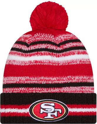 New Era San Francisco 49ers Sideline Sport Strickm&uuml;tze mit B&uuml;ndchen, Bommel, NFL Cheer Cuff Strickm&uuml;tze, Schwarz