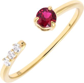 Edenly Ring Intervalle - 9-kar&auml;tiges Gelbgold mit synthetischen Diamanten und synthetischem Rubin