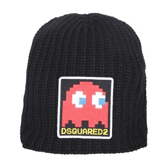Dsquared2 Knitted Logo Patch Beanie - - Accessories - Herren - Schwarzk - ONE SIZE