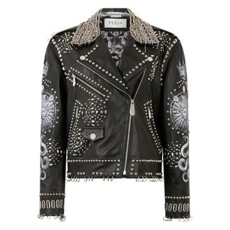 Philipp Plein Oversized Bikerjacke Studs Butterfly Tattoo - - Jackets - Damen - Schwarzk - M