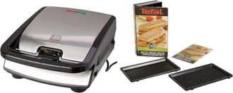 T-fal Snack Collection, Plaques Gaufres et Croque monsieur incluses, 2 Plaques Interchangeables, Noir/Acier Inoxydable, 700 W & Coffret de 2 plaques grill-p