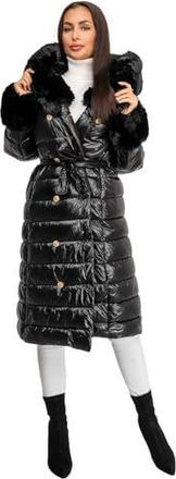 BOLF Femme Veste dhiver Double avec capuche Blouson a capuche Bordure en fourrure Coupe Chaleur dhiver dautomne loisir Outdoor Casual Style 5M3160 Noir XL 