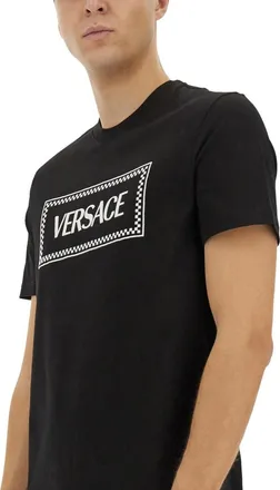 Versace 90s Vintage Embroidered Logo T-Shirt - Black