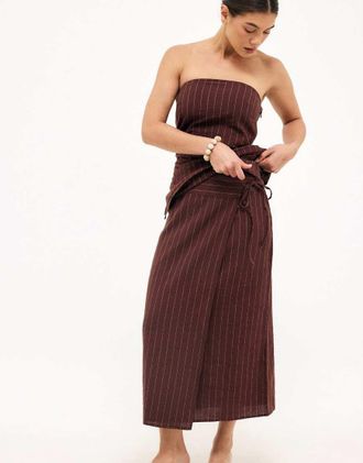 NA-KD Jupe en lin m&eacute;lang&eacute; &agrave; rayures - Marron-multicolore