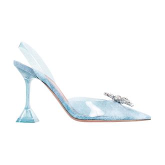 Amina Muaddi Kristall Brosche Denim Slingback Abs&auml;tze - - Shoes - Damen - Blau - 36 EU