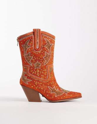 Azalea Wang Azalea Wang - Mittelhohe Western-Stiefeletten in Dunklem Orange mit Nietenbesatz
