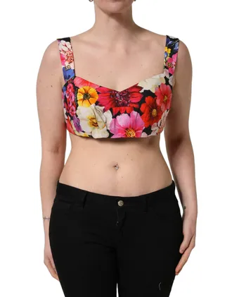 Dolce & Gabbana Womens Multicolor Floral Cropped Bustier Tank Top Cotton