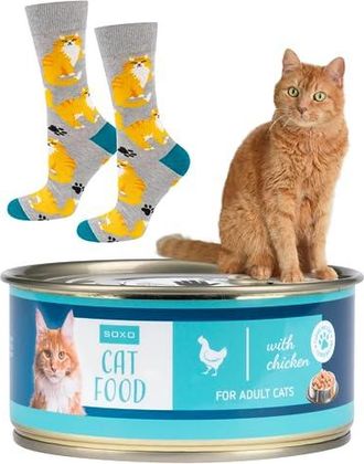 Soxo Nourriture Pour Chat Chaussettes Femme Drole Cadeau Homme Fantaisie Chaussette 40-45 Chat à Poils Longs
