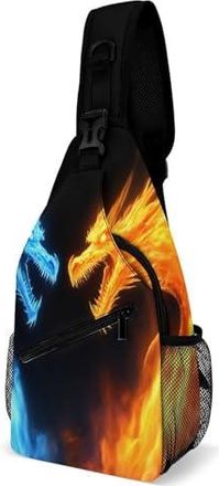 Generic Sacoche Bandouliere Dragon de flammes bleu glacier et rouge rigolo L&eacute;ger Sac &agrave; Bandouli&egrave;re Antivol Crossbody Bag pour Cyclisme Randonn&eacute;e Femme