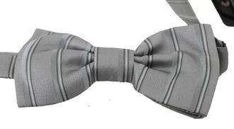 Dolce & Gabbana Striped Silk Bow Tie - Gray