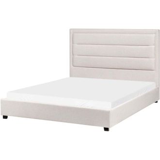 Beliani Lit Double avec T&ecirc;te de Lit 140 x 200 cm Tissu Rembourr&eacute; Beige Clair Rouen