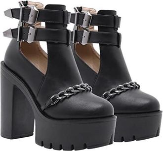 Minkissy Bottines à Talons Hauts Épais Pour Femmes Imperméables Avec Semelles Antidérapantes Et Chaussures à Rivets