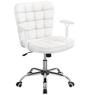 Yaheetech Chaise de Bureau à roulettes Chaise dOrdinateur en Similicuir avec Hauteur dAssise Réglable Dossier Rembourré Accoudoirs Détachables Blanche