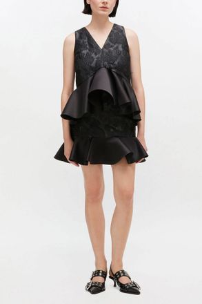 Ganni Satin-Cloqu&eacute;-Top mit Peplum - Gr&ouml;&szlig;e 34 schwarz