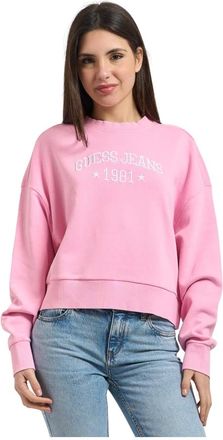 Guess Femme, Sweatshirts et sweats &agrave; capuche, Rose, Taille: 38 FR SweaT-shirt Logo Brod&eacute;