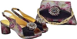 Generic Ensemble de chaussures et sac de style africain pour femme avec décoration en cristal pour fête de mariage et escarpins à talons hauts, doré, 42.5 EU