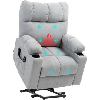 HOMCOM Fernsehsessel mit Aufstehhilfe Elektrisch Relaxsessel mit Liegefunktion, W&auml;rmefunktion, Massagesessel mit Fernbedienung Becherhalter