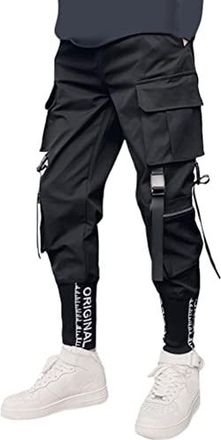 ORANDESIGNE Homme Pantalon Cargo Casual Pantalon Survêtement Hip Hop de Travail Streetwear Tactique P Noir XL